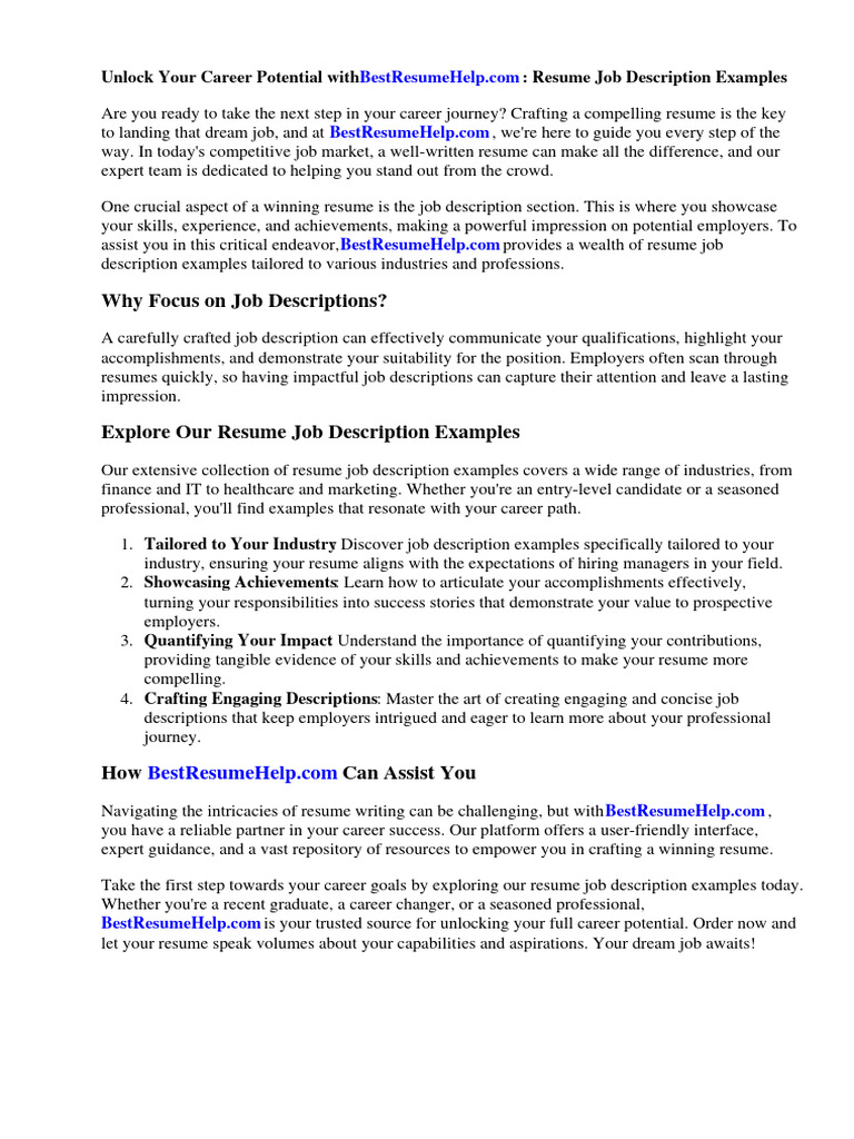 Resume Job Description Examples | PDF | Résumé | Employment