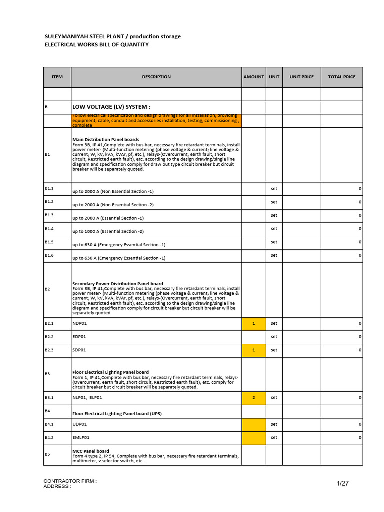 Electrical Works Bill of Quantity | PDF | Relay | Wire