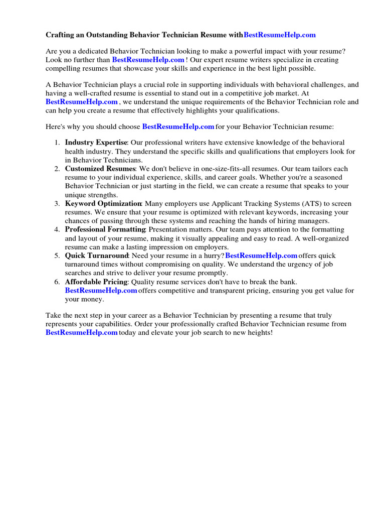 Behavior Technician Resume | PDF | Résumé | Mental Health