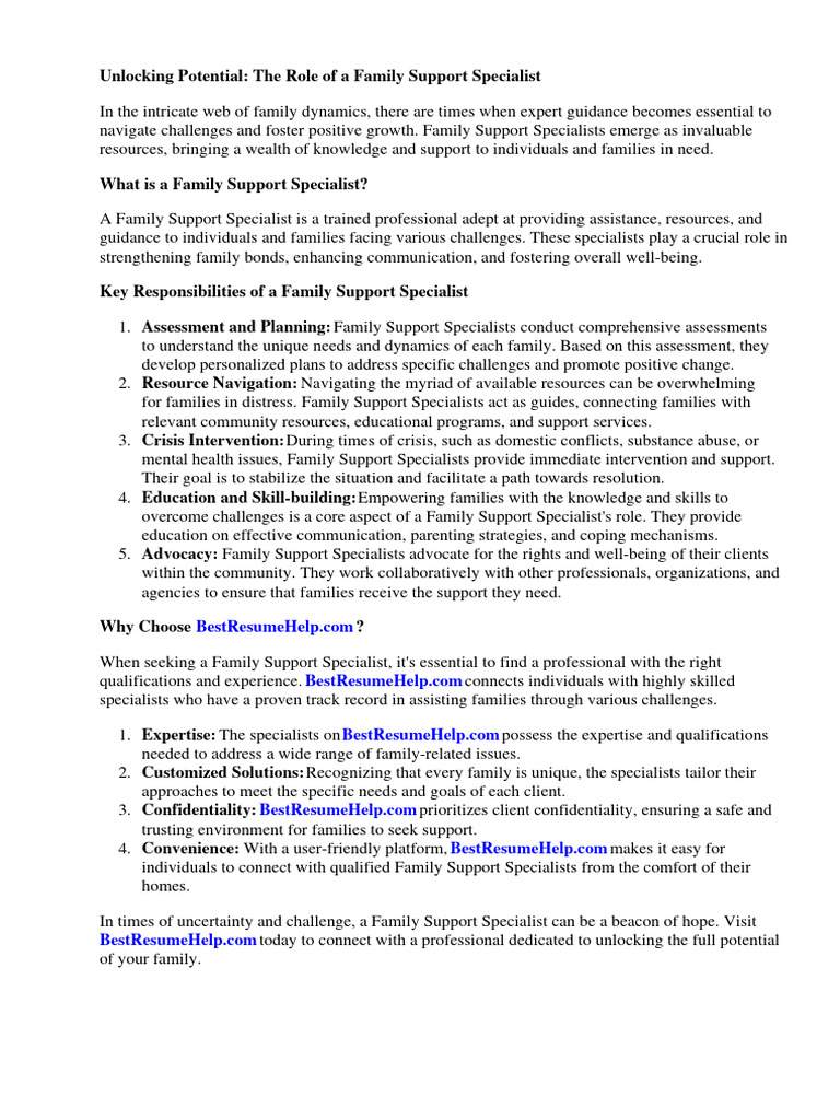 Family Support Specialist Cover Letter | Download Free PDF | Social ...