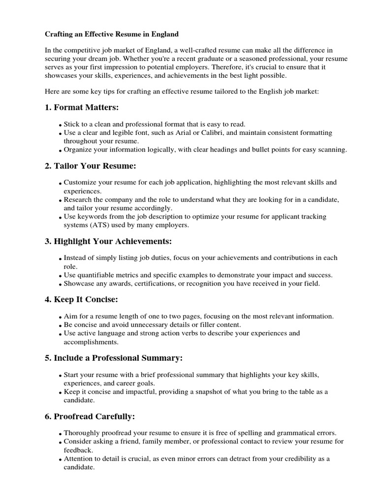 Resume in England | PDF | Résumé