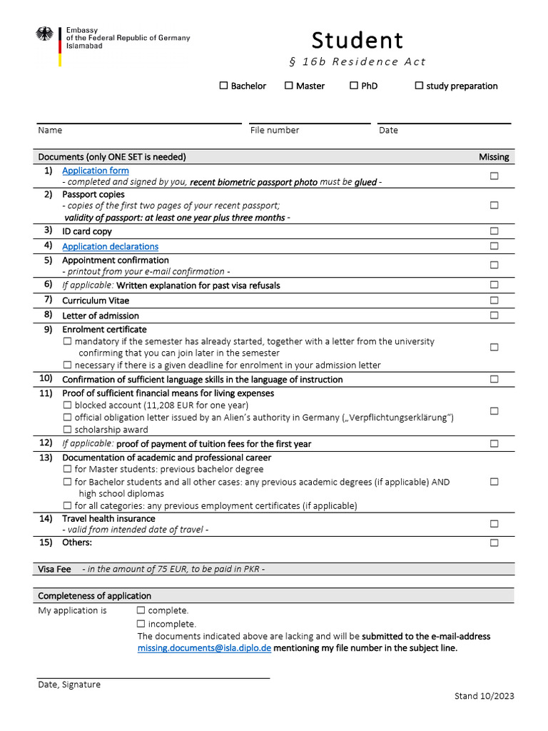 Student Visa Application Checklist | PDF | Passport | Travel Visa