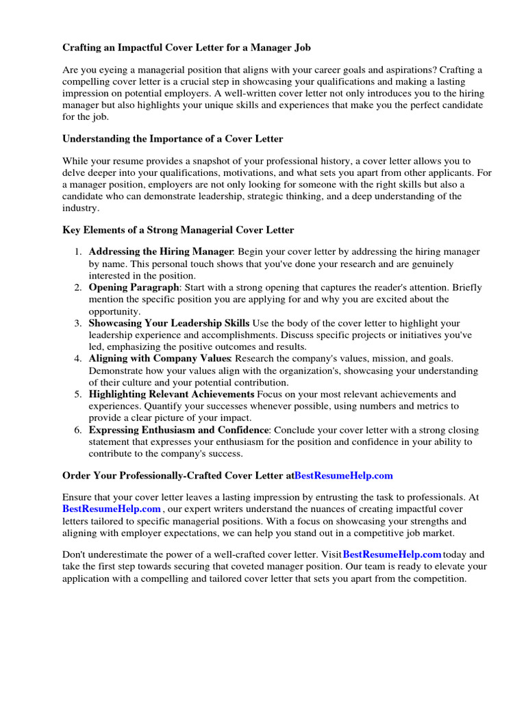 Cover Letter For Manager Job | PDF | Résumé | Recruitment