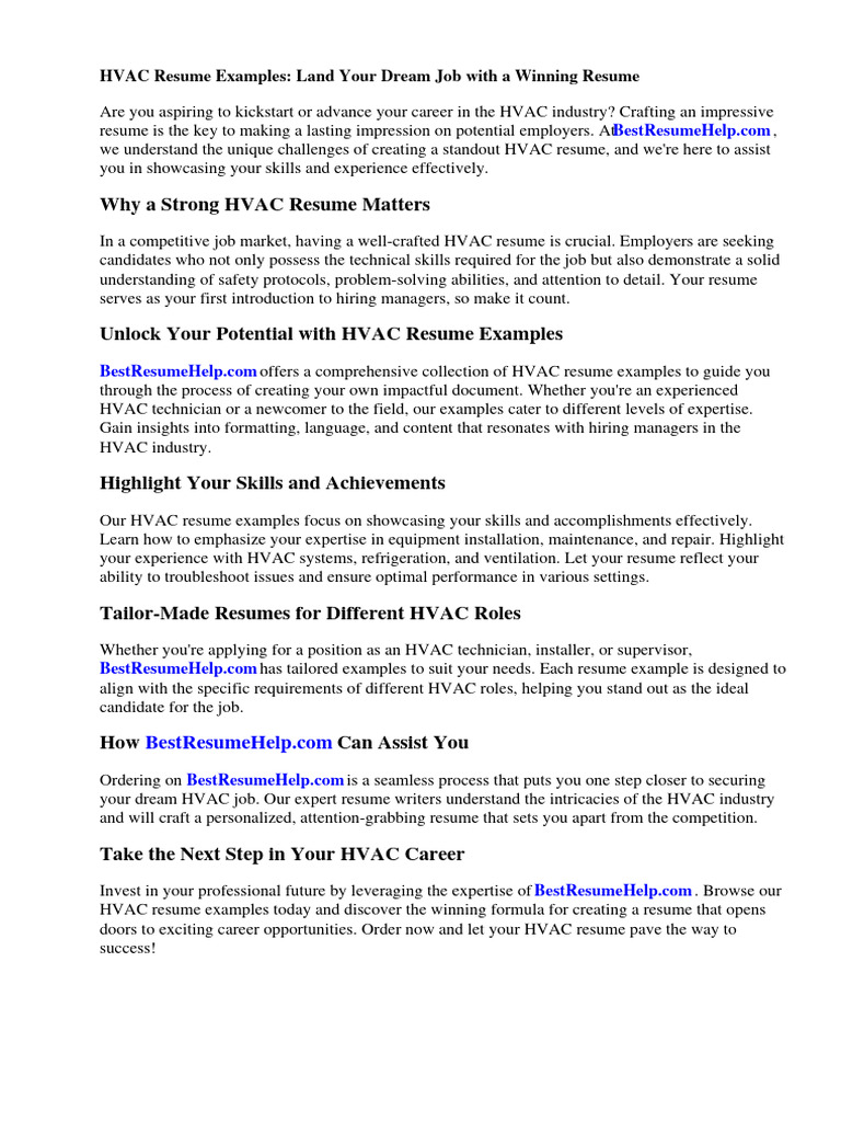 Hvac Resume Examples | PDF | Résumé | Employee Retention