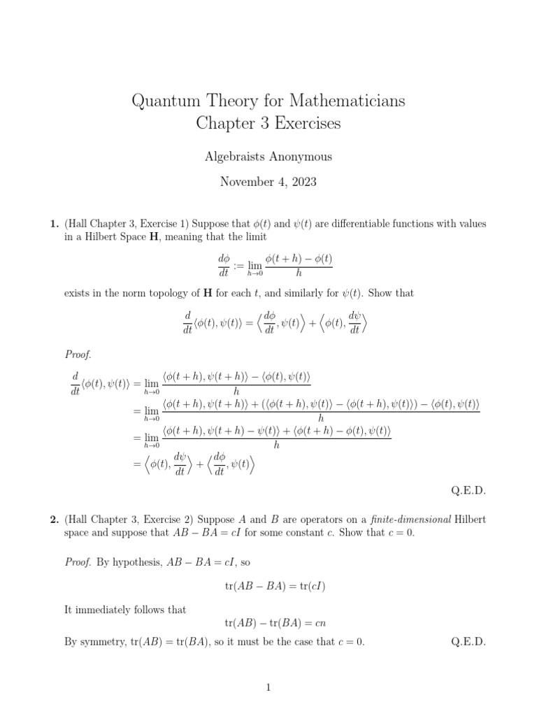 Hall Quantum Exercises Ch3 Pdf Functional Analysis Mathematical Physics 