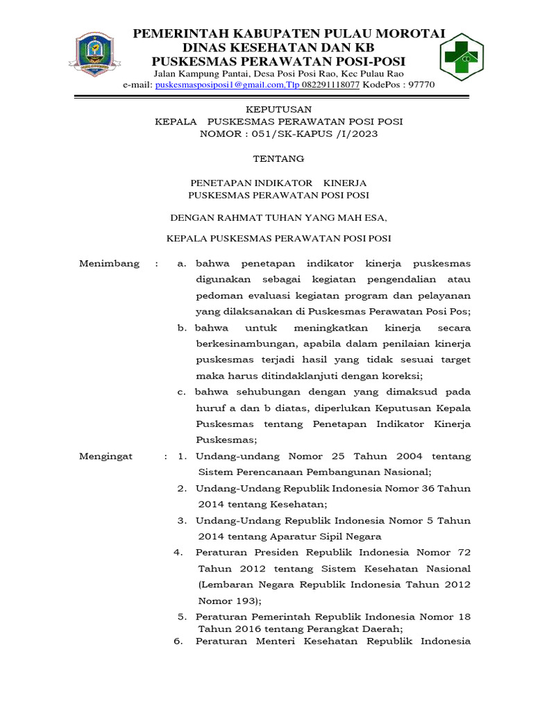 Indikator Kinerja Puskesmas | PDF