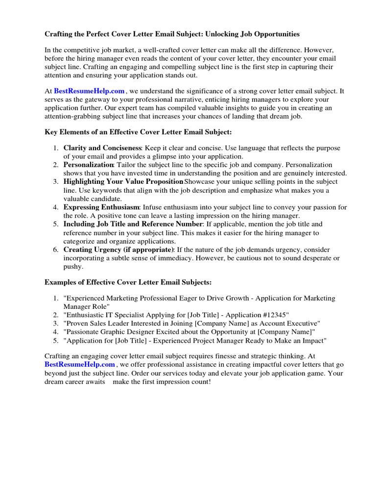 Cover Letter Email Subject | PDF | Résumé