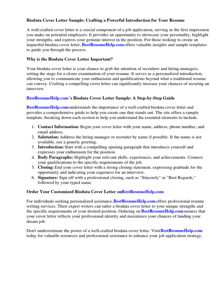 Biodata Cover Letter Guide & Sample | PDF | Résumé