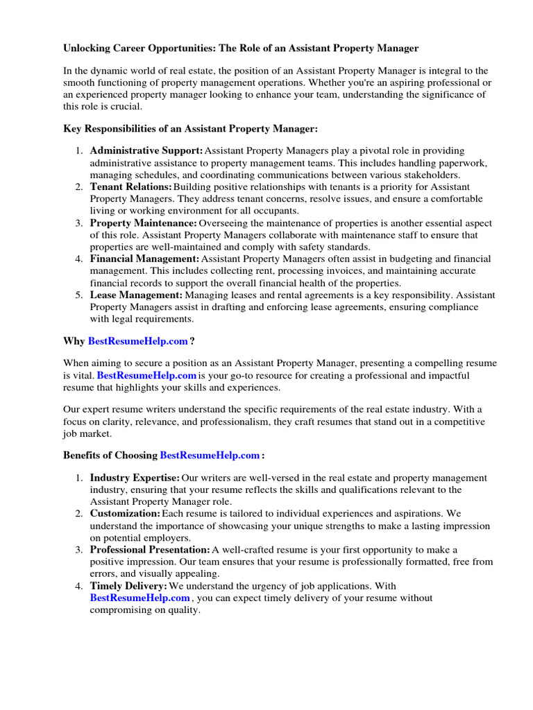 Assistant Property Manager Resume | PDF | Renting | Accounts Payable