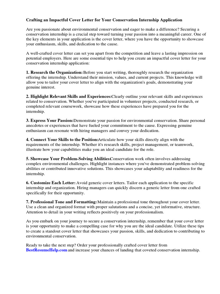 Cover Letter For Conservation Internship | PDF | Internship | Job Hunting
