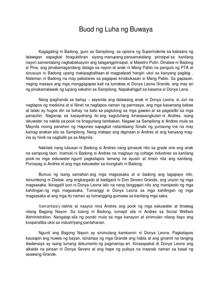 Buod NG Luha NG Buwaya | PDF