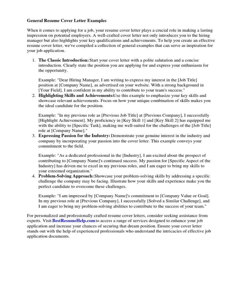 General Resume Cover Letter Examples | PDF