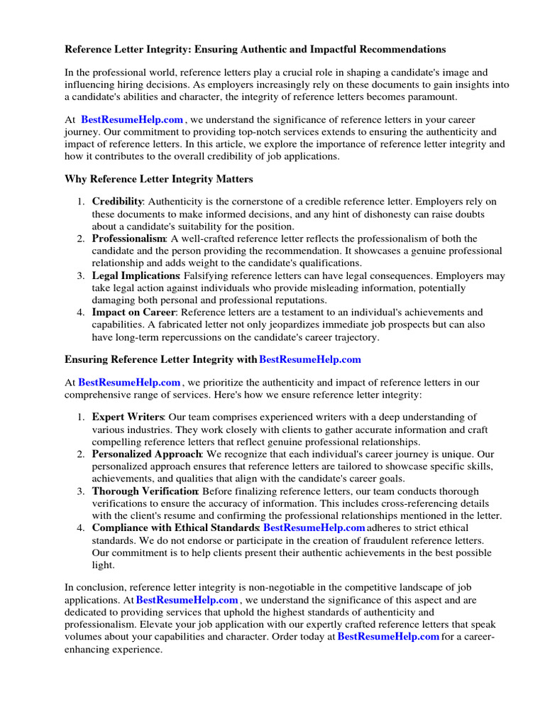 Reference Letter Integrity | PDF | Conflict Resolution