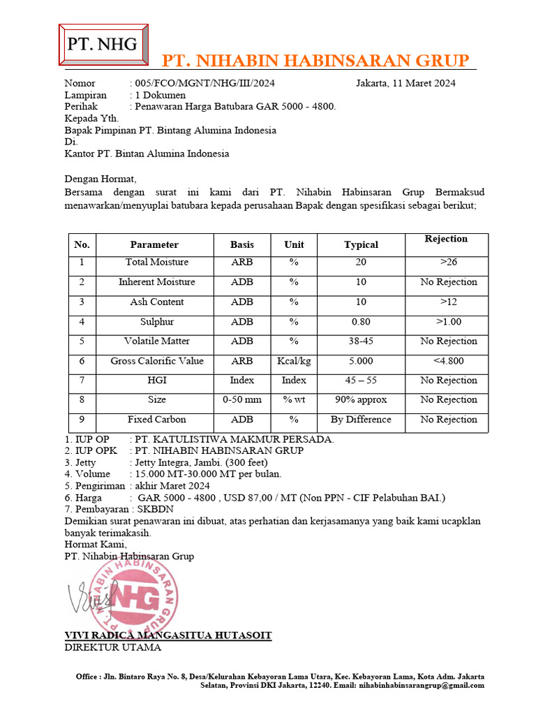 FCO Suplay Batubara Ke BAI. | PDF