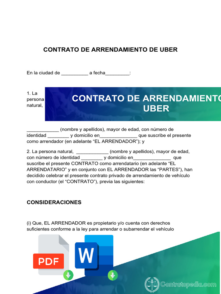 Contrato de Arrendamiento de Uber | PDF