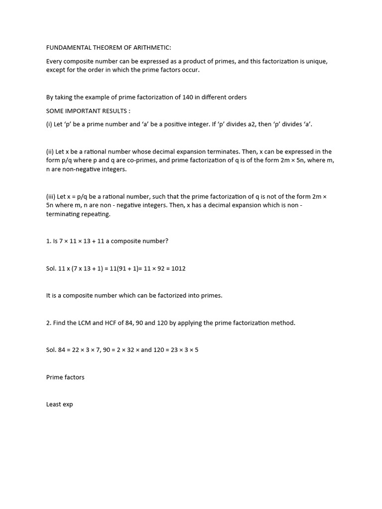 FUNDAMENTAL THEOREM OF ARITHMETIC | PDF