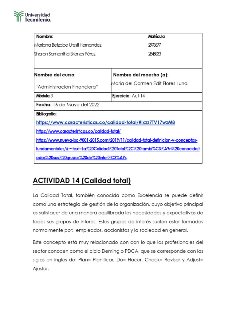 act 14 | PDF | Calidad (comercial) | Economias
