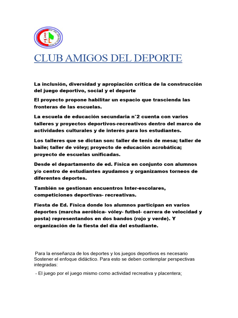Club Amigos Del Deporte | PDF | Deportes | Inclusión (Educación)
