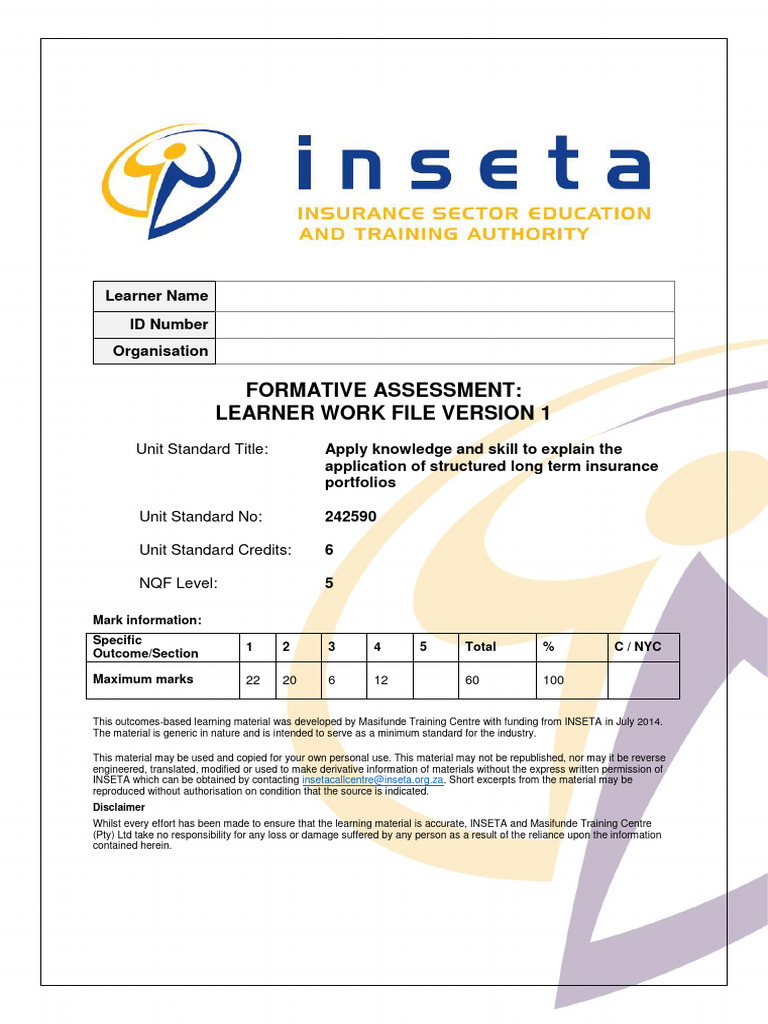 Learner Work File 242590 V1 | PDF | Insurance | Risk