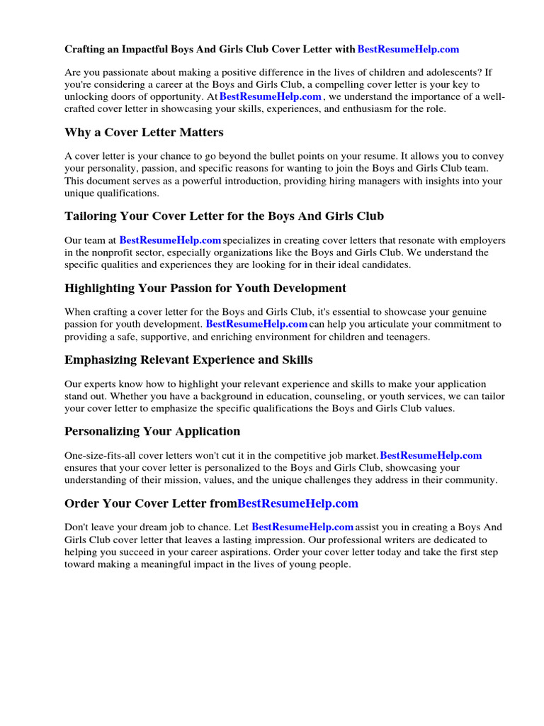 Boys and Girls Club Cover Letter | PDF | Résumé | Experience