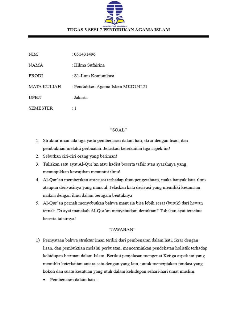 Tugas 3 Sesi 7 - Pai | PDF | Kajian Bahasa Asing | Sains & Matematika