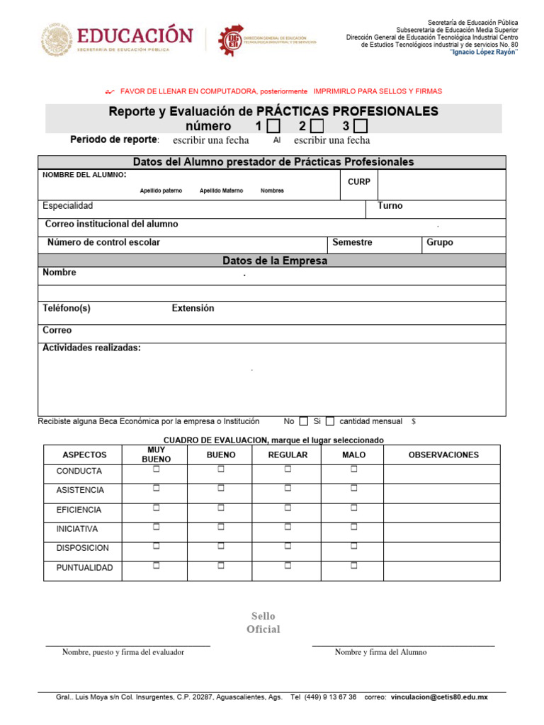 Reporte-y-Evaluacion-de-Practicas-Profesionales | PDF