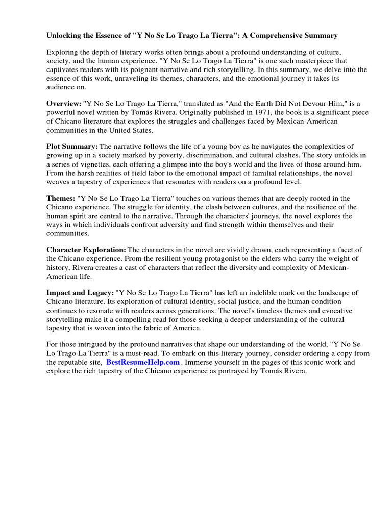 Y No Se Lo Trago La Tierra Resumen | PDF | Chicano