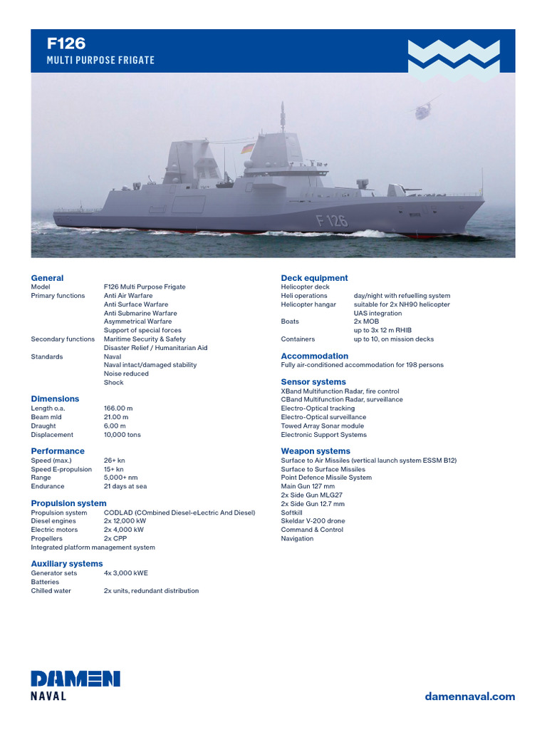 F126 Multi-Purpose Frigate Specs | PDF | Submarines | Frigate
