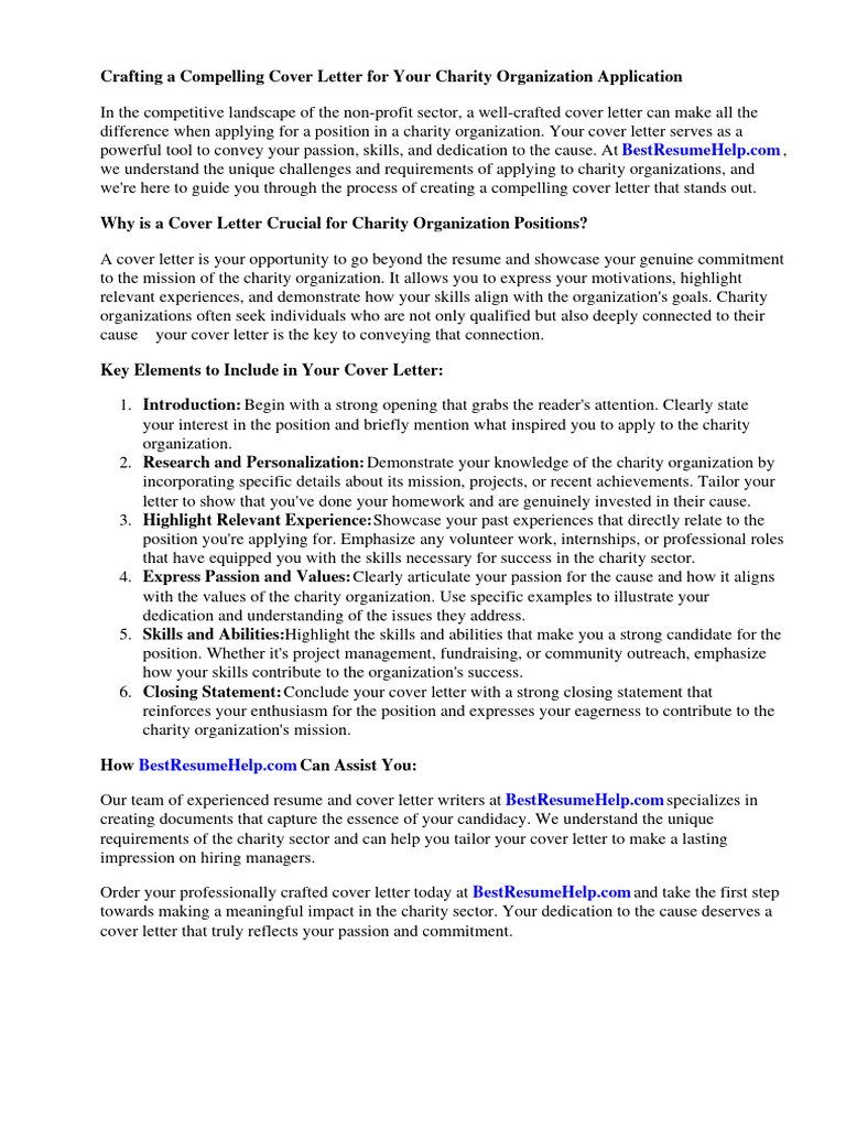 Cover Letter for Charity Organization | PDF | Fundraising | Nonprofit ...