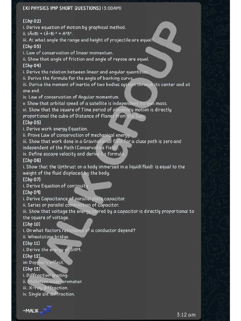 XI PHYSICS - IMP SHORT & LONG QUESTIONS - MALIK GROUP | PDF