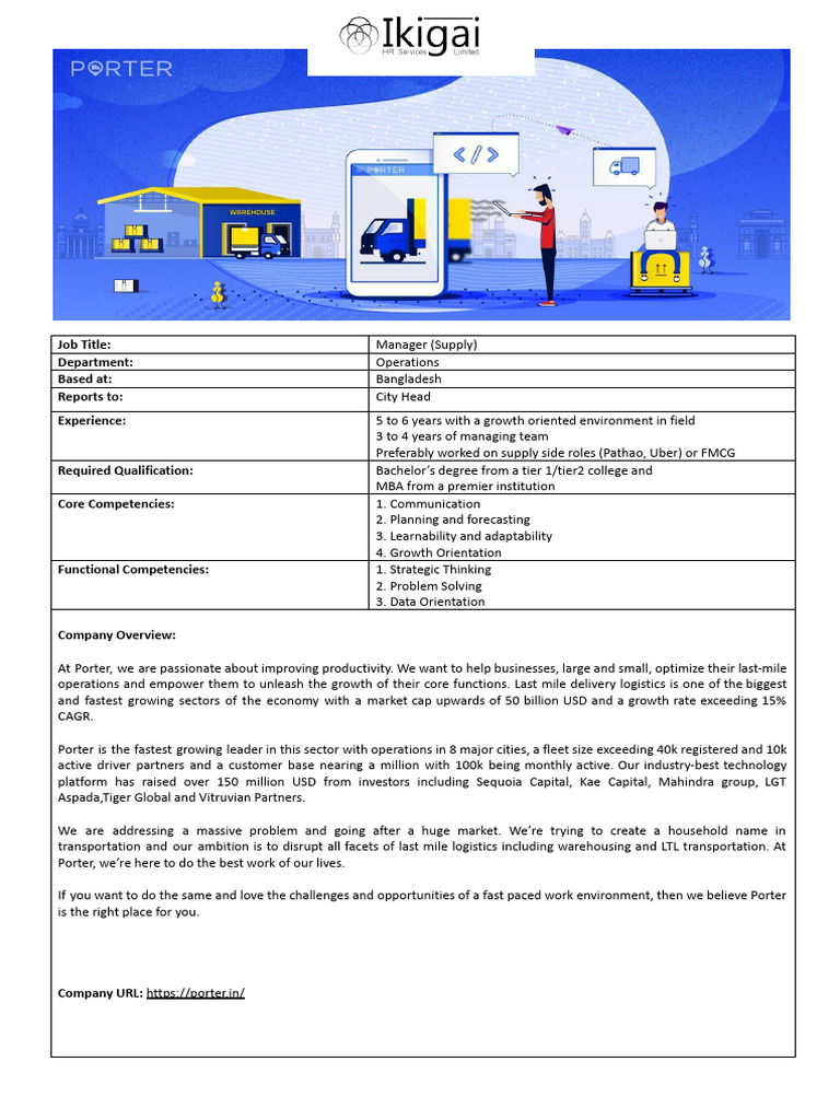 Supply Manager Job Opening at Porter | PDF