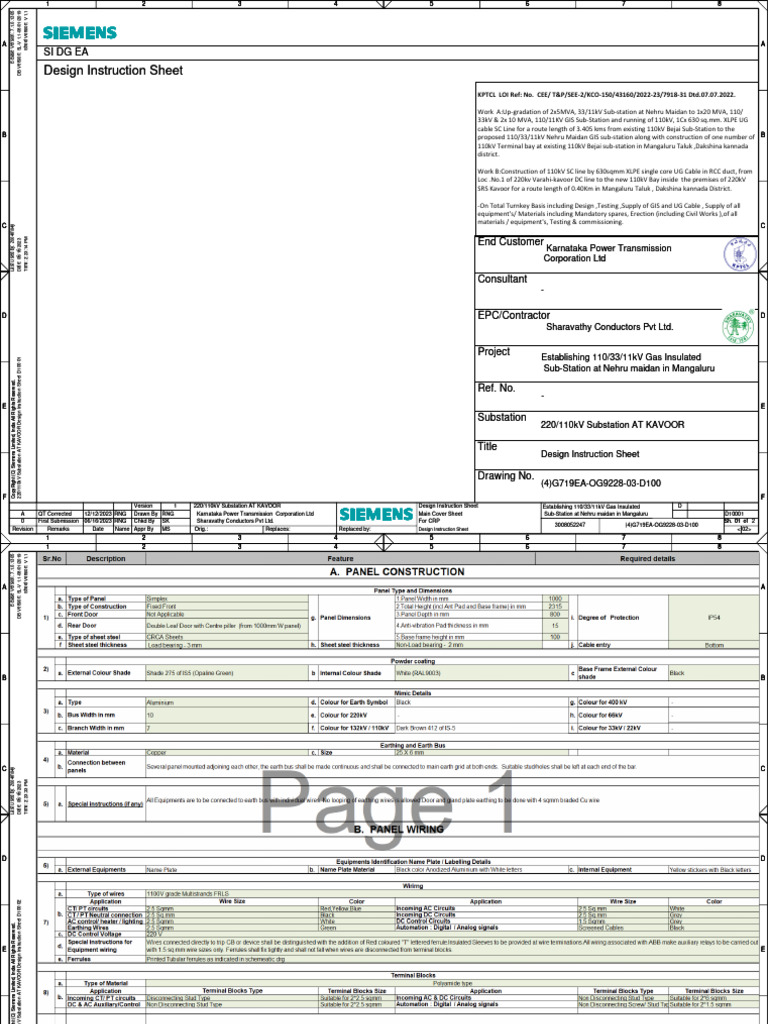220 110kV Substation at KAVOOR Design Instruction Sheet | Download Free ...