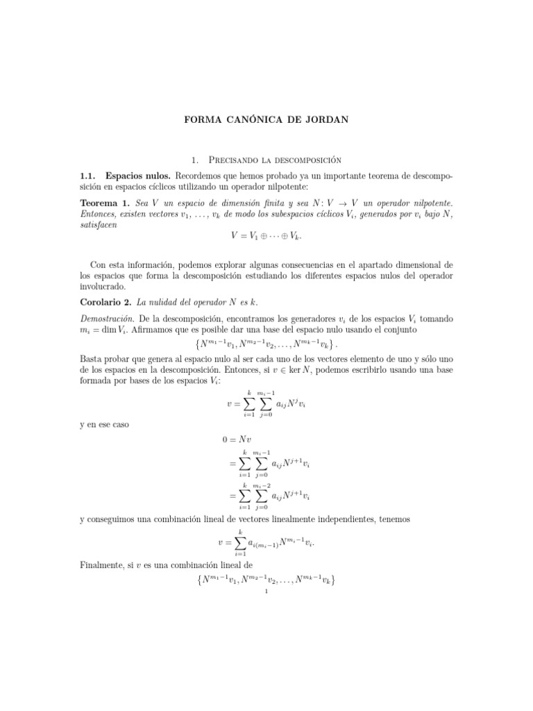 Forma canónica de Jordan | PDF | Espacio vectorial | Análisis matemático