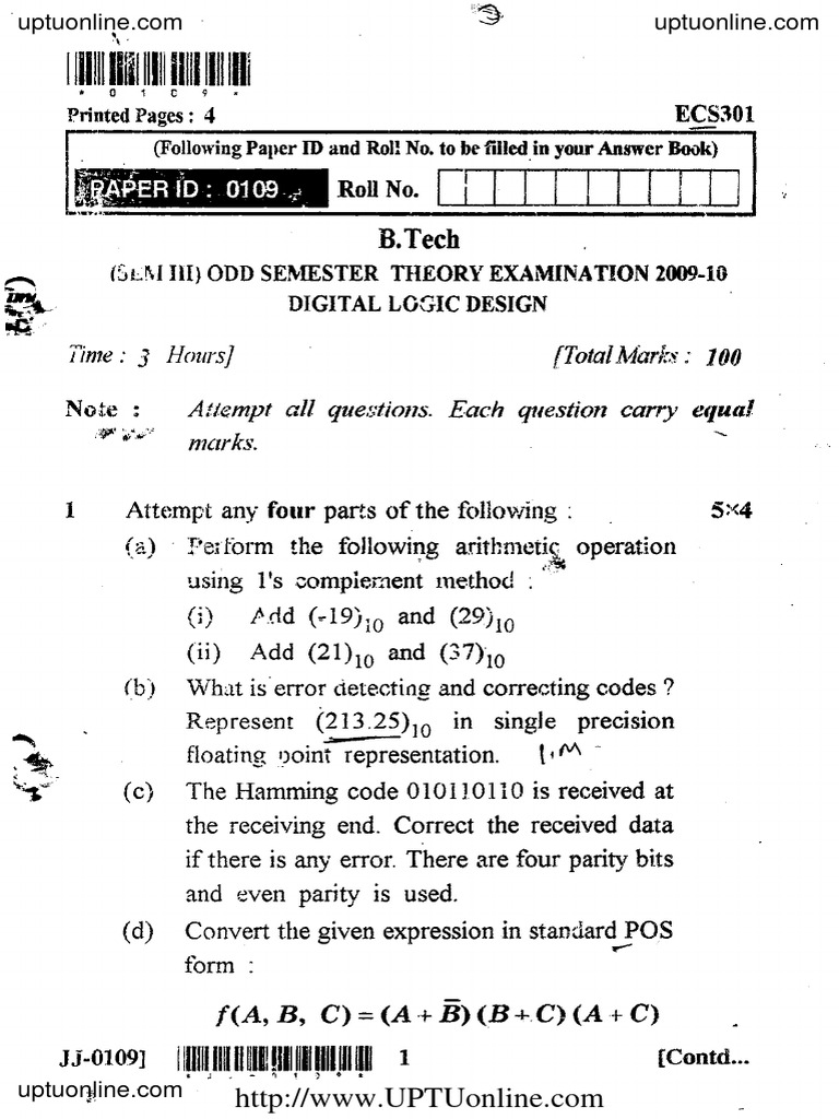 Ecs-301 Digital Logic Design 2009-10 | PDF | Mathematics | Mathematical ...