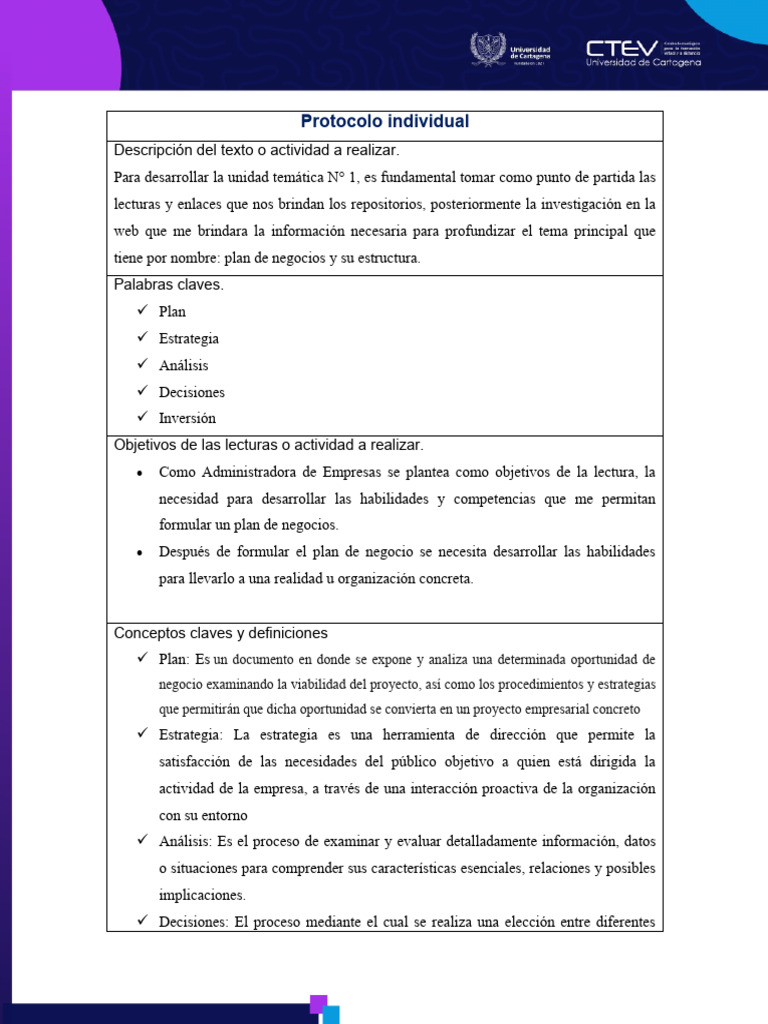 PROTOCOLO INDIVIDUAL | PDF | Toma de decisiones | Business
