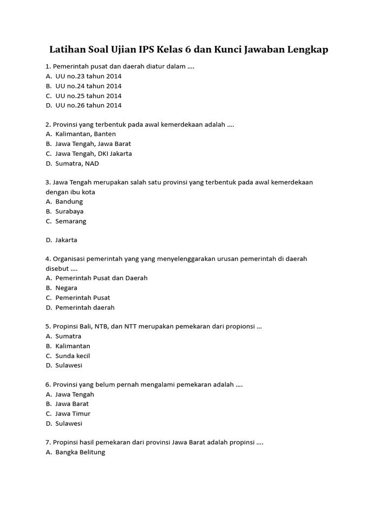 Latihan Soal Ujian IPS Kelas 6 Dan Kunci Jawaban Lengkap | PDF | Perjalanan
