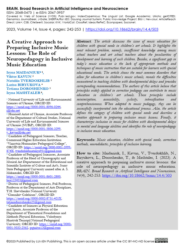 Inclusive Music Education Strategies | PDF | Pedagogy | Mental Disorder