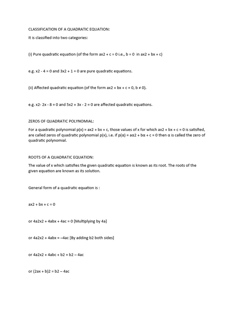 Classification of A Quadratic Equation | PDF | Quadratic Equation ...