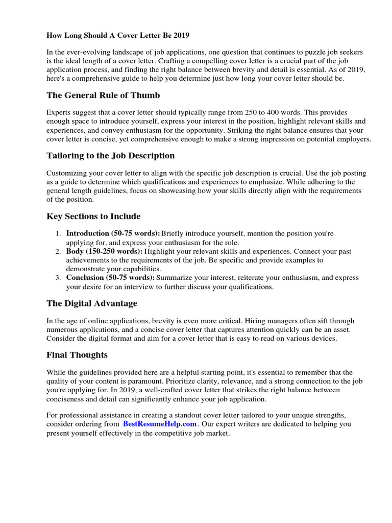 How Long Should A Cover Letter Be 2019 | PDF | Résumé How Long Should A Cover Letter Be 2019 | PDF | Résumé