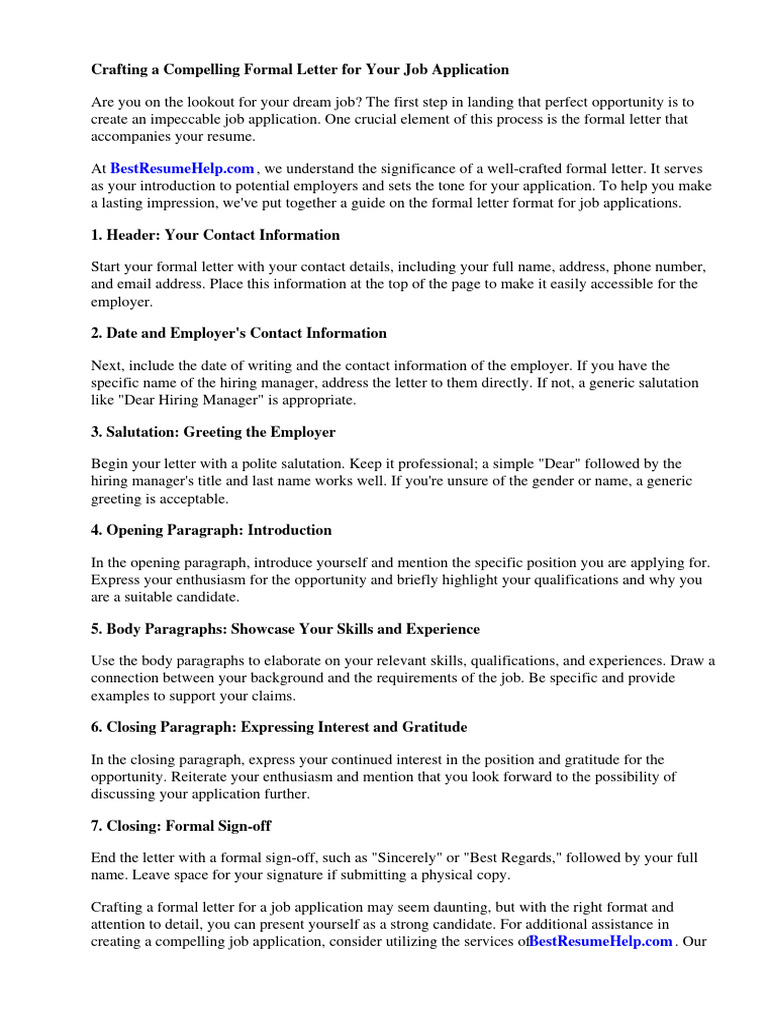 Formal Letter Format For Job Application | PDF | Résumé | Experience
