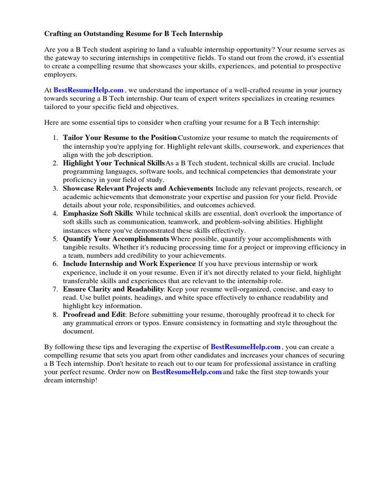 B Tech Internship Resume Guide | PDF | Résumé | Engineering