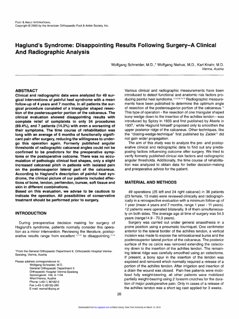 Haglund's Syndrome Schneider2000 | PDF | Surgery | Foot