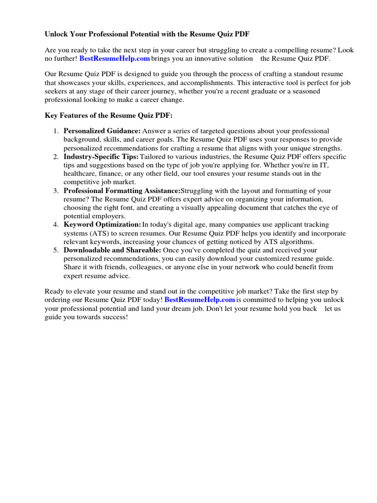 Resume Quiz PDF | Download Free PDF | Résumé