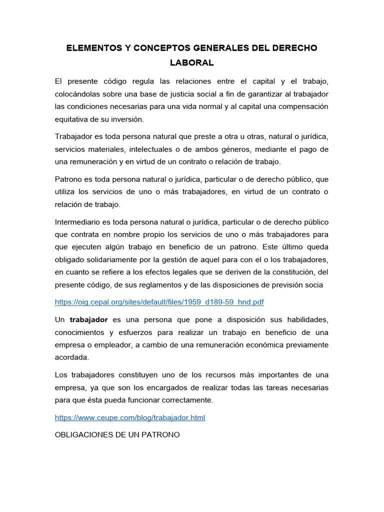 Elementos y Conceptos Generales Del Derecho Laboral | Descargar gratis PDF | Derecho laboral ...
