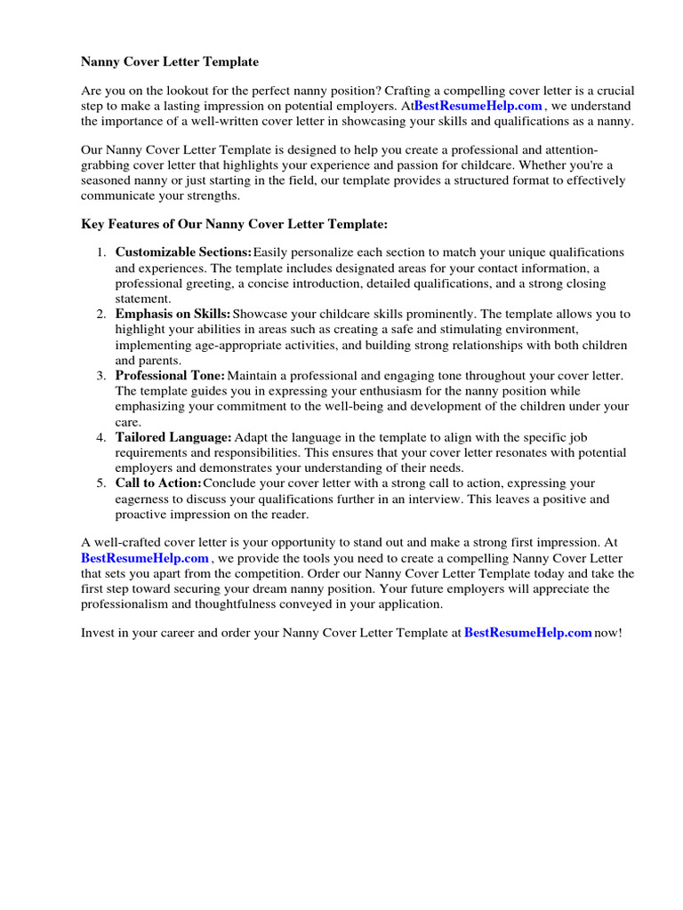 Nanny Cover Letter Template | PDF | Résumé | Child Care
