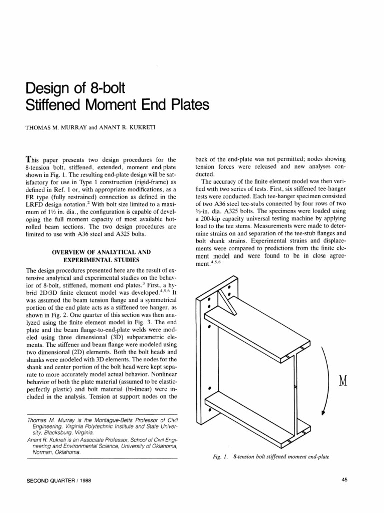 8-Bolt Stiffened Moment End Plate Design | PDF | Beam (Structure) | Screw