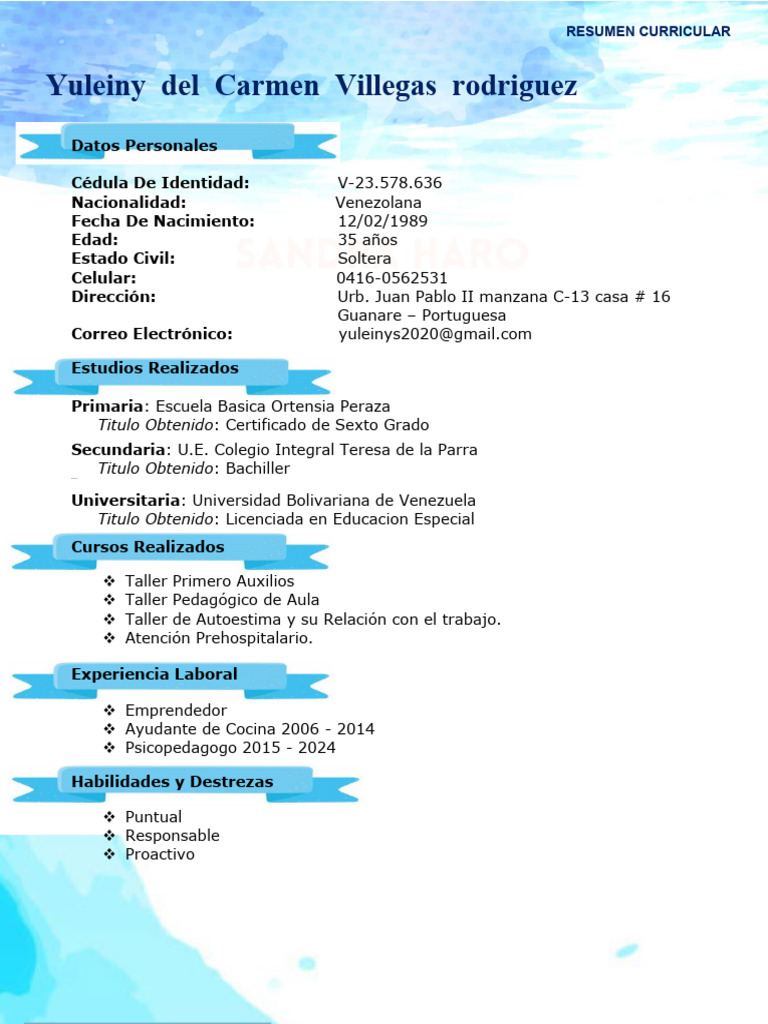 Currículum de Yuleiny Villegas Rodríguez | PDF