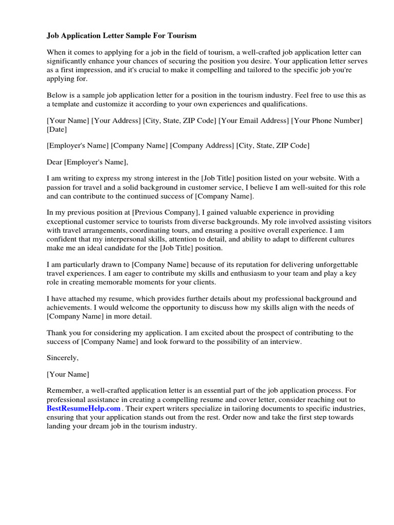 Job Application Letter Sample For Tourism | PDF | Résumé | Tourism