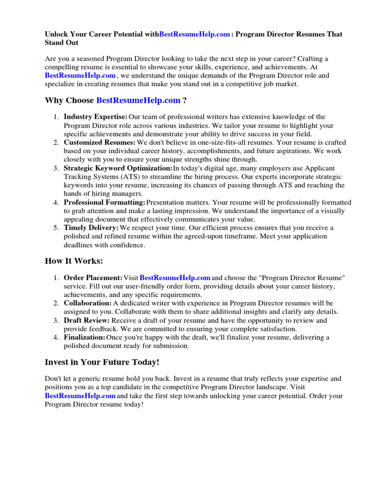 Program Director Resume | Download Free PDF | Résumé | Employment