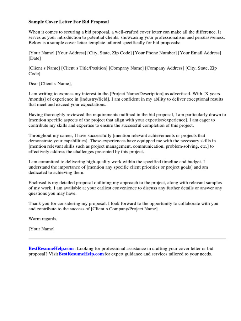 Sample Cover Letter For Bid Proposal | PDF | Request For Proposal | Résumé